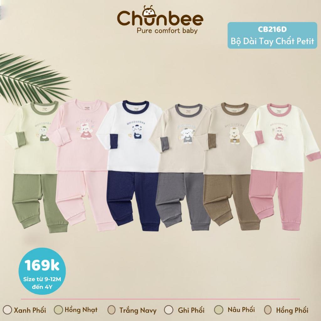 Bộ dài tay Chunbee cho bé trai bé gái chất petit mềm mát mặc điều hoà ...
