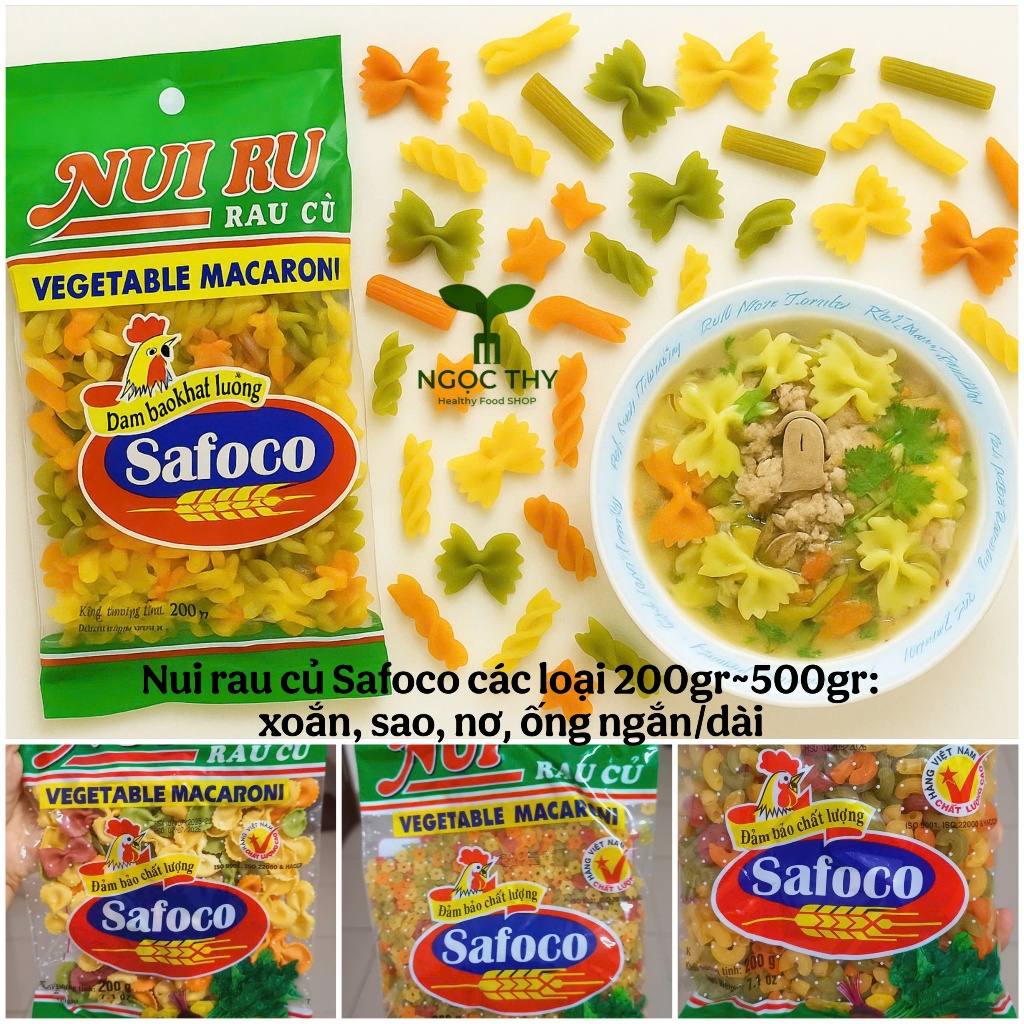 Nui rau củ ngũ sắc Safoco đủ loại (sao, nơ, xoắn, ống lớn/nhỏ) gói ...