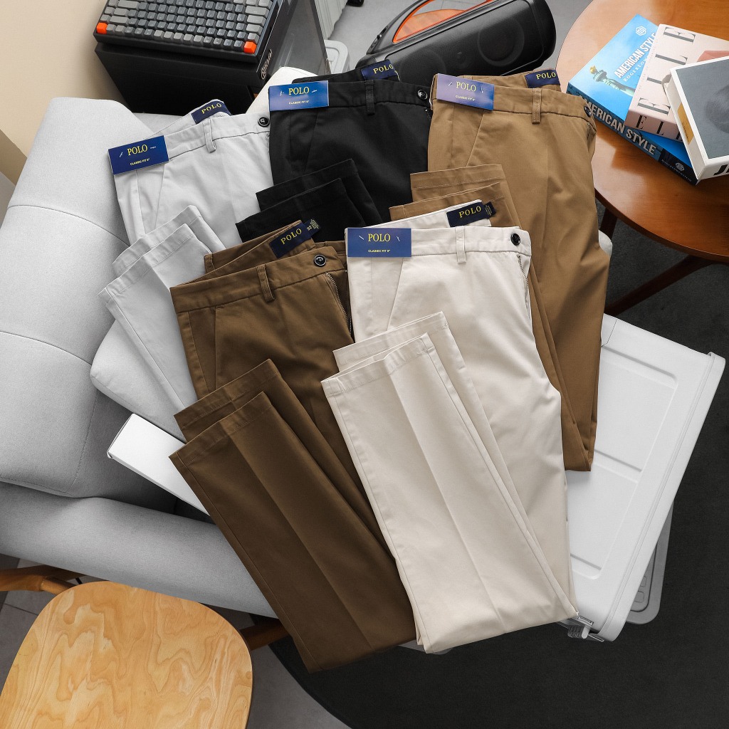 Quần dài nam Polo vải kaki xuất xịn cao cấp, mềm mịn co giãn mạnh ...