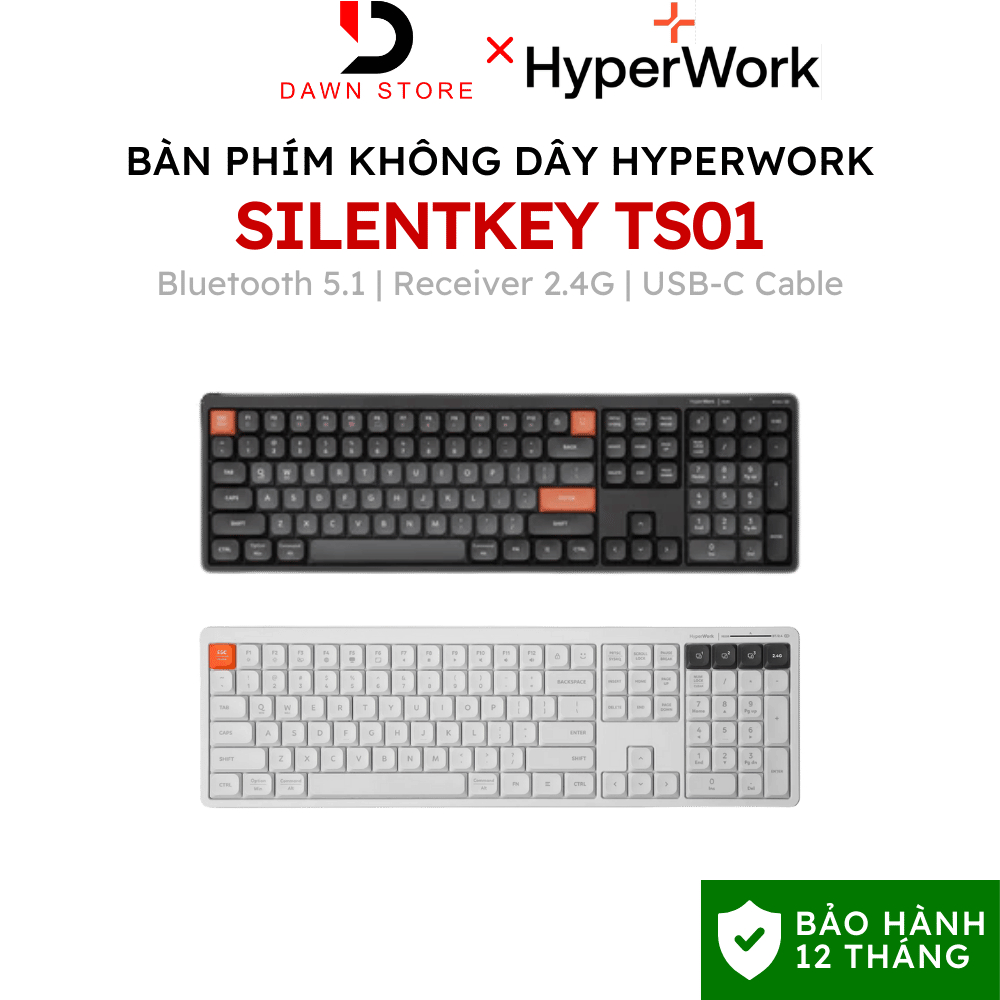 Bàn phím không dây HyperWork SilentKey TS01 (Bluetooth/ Receiver 2.4G ...