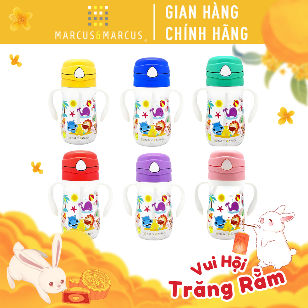 Bình Uống Nước Tritan Có Ống Hút Và Tay Cầm Marcus & Marcus, Cho Bé Từ ...