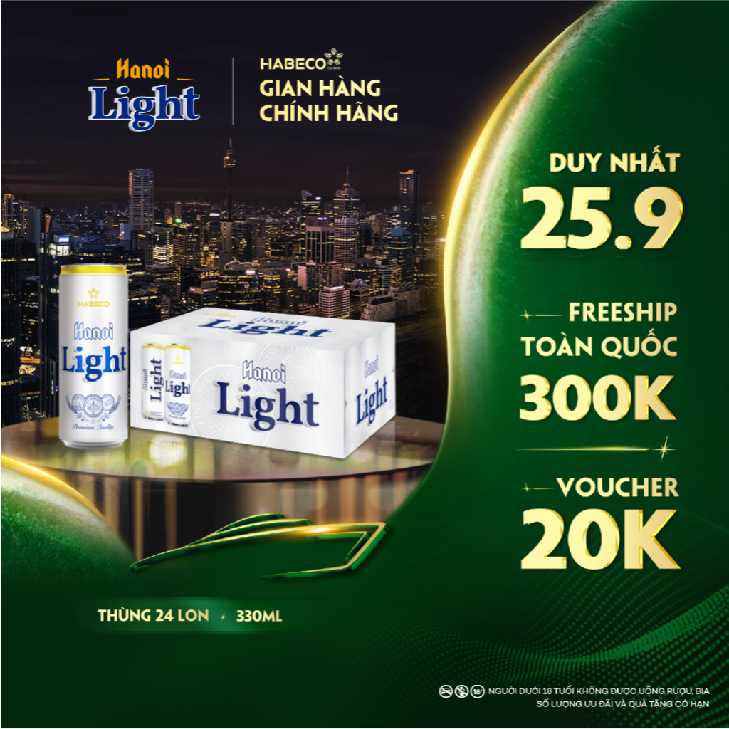 Bia Hanoi Light - Nồng độ cồn 4,2% - Thùng 24 lon 330ml/lon | Shopee ...