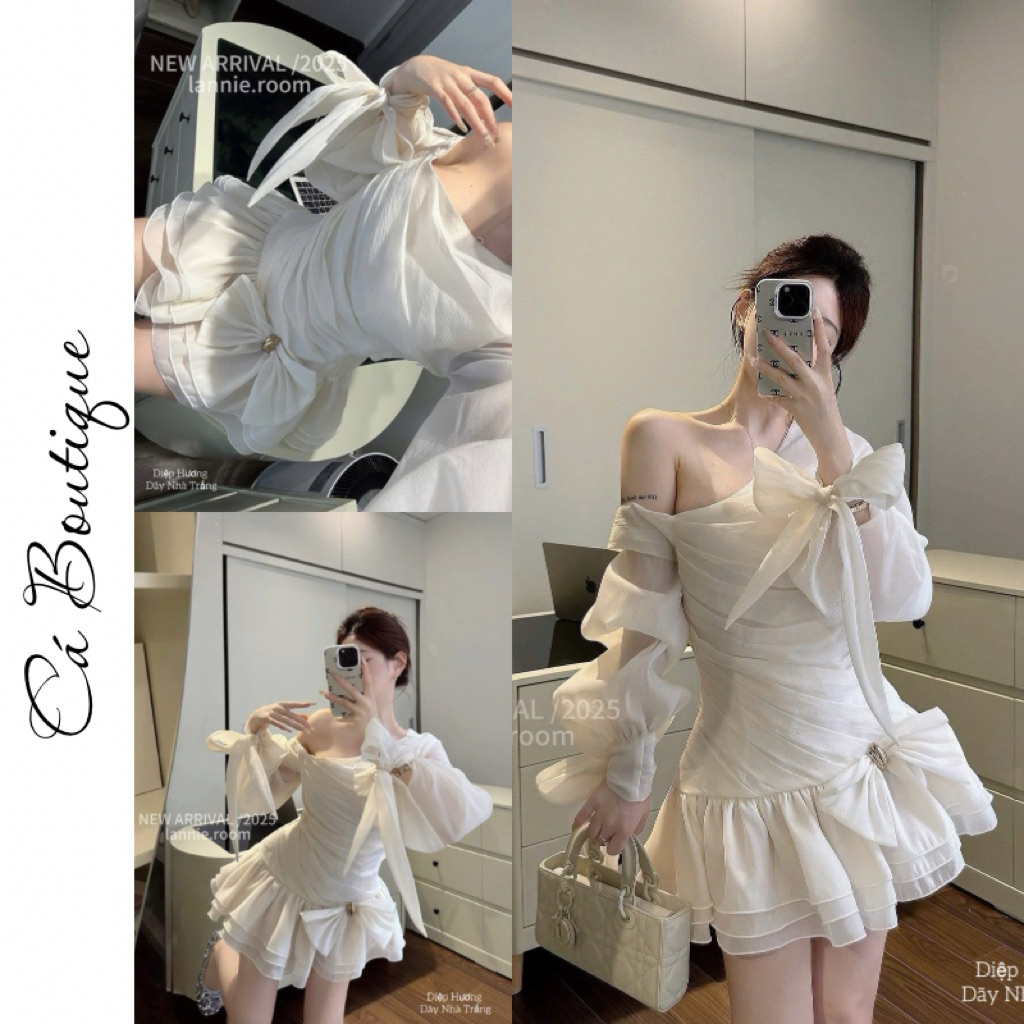 [ CÓ BIGSIZE ]Váy Công Chúa Trắng Xếp Ly "NƠ TO ĐÍNH TAG" Dự Tiệc, Sinh ...