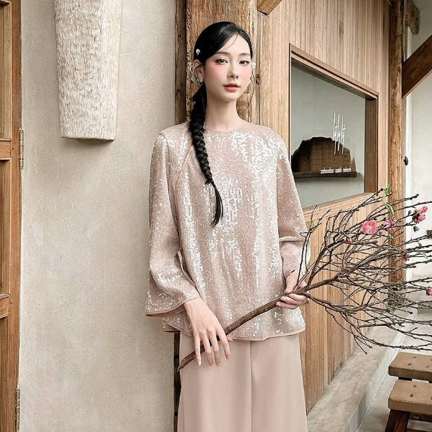TUBYCATU | Áo Bà Ba Kim Sa Kiểu Truyền Thống Màu Nâu/ Xanh | Shopee ...