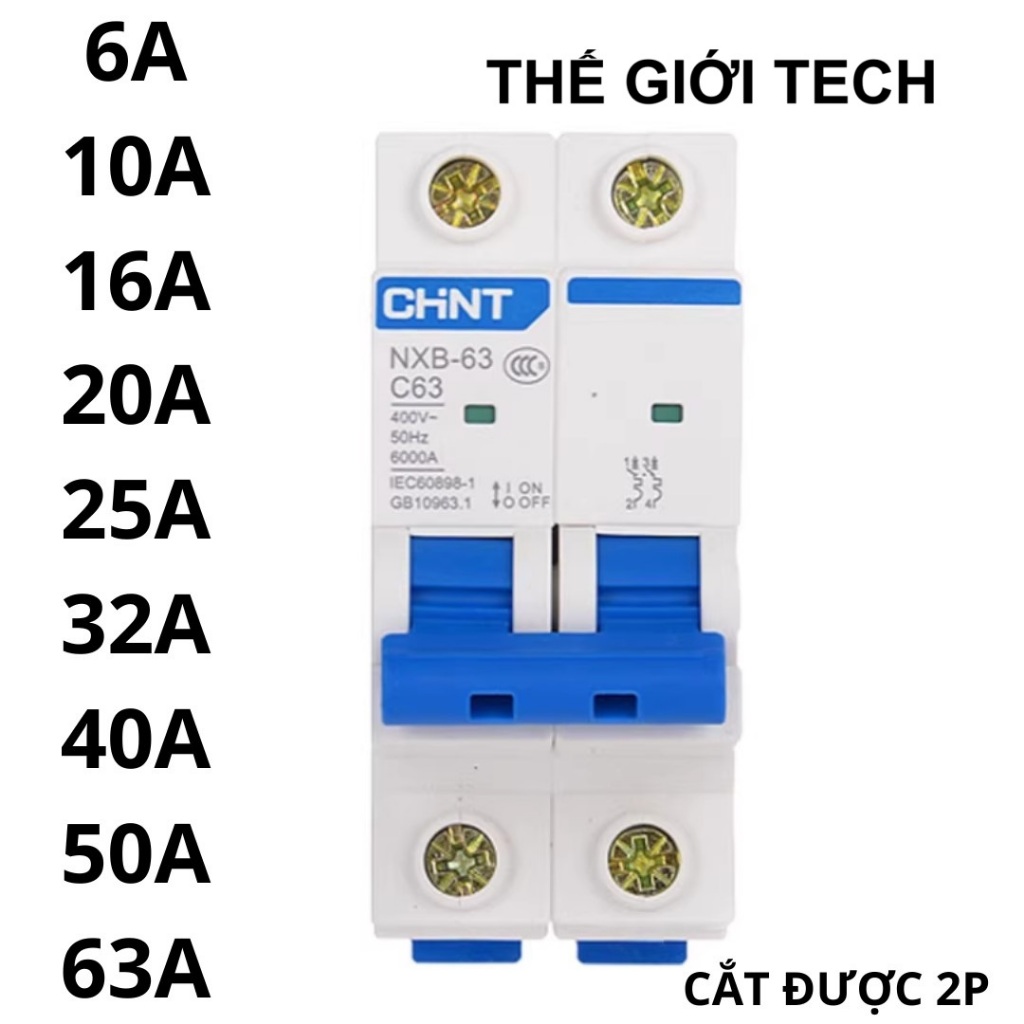 Cầu dao tự động ChinT NXB-63 2P 1A, 2A, 3A, 4A, 5A, 6A, 10A, 16A, 20A ...