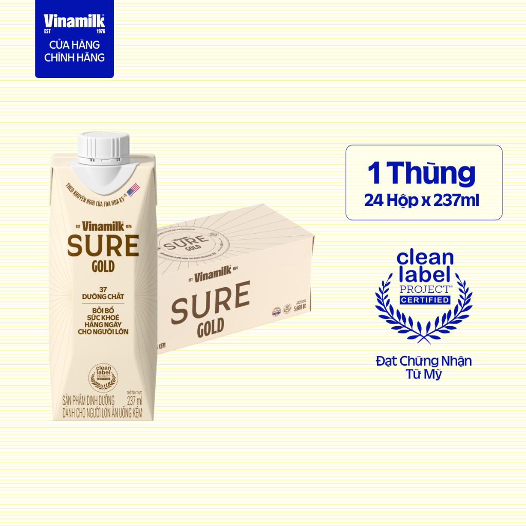 Thùng 24 hộp Sữa Bột Pha Sẵn Vinamilk Sure Prevent Gold 237ml (lốc 3 ...