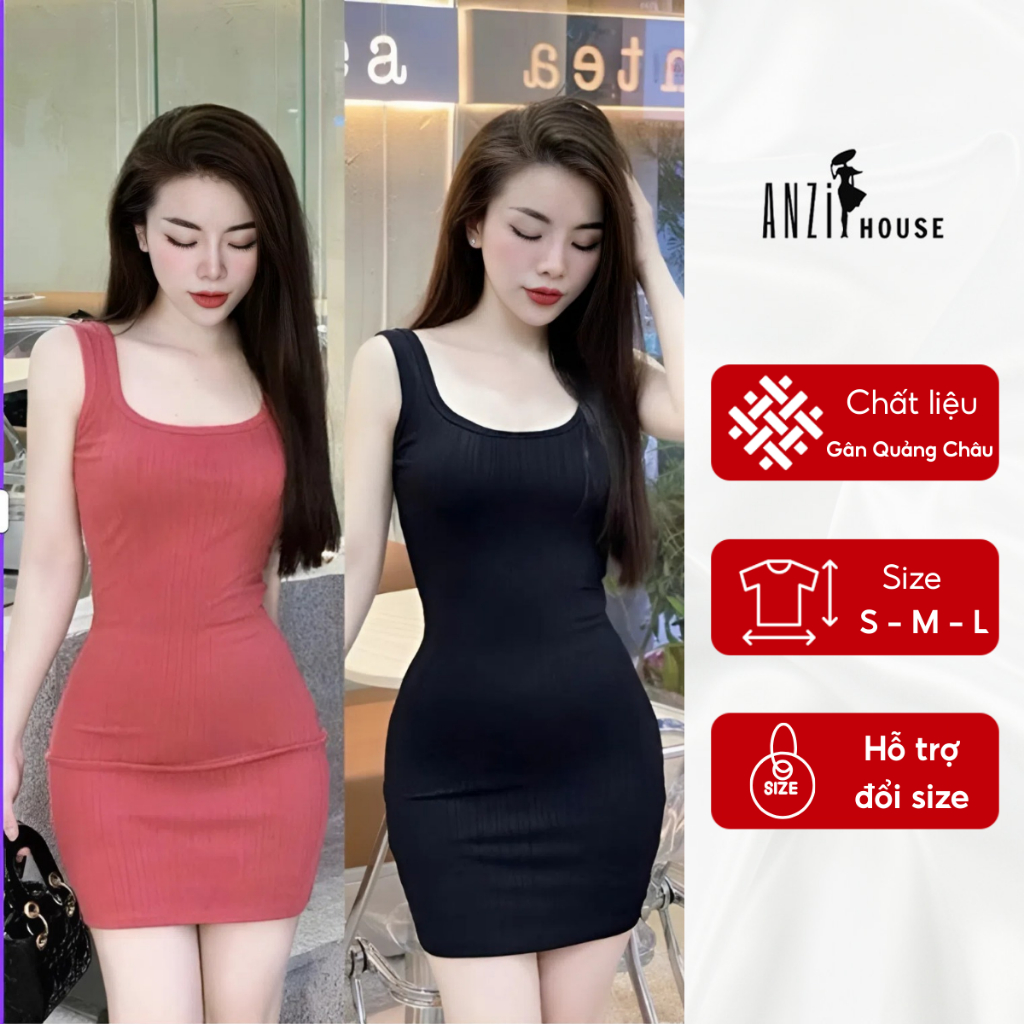 Đầm body dáng ngắn, Váy Body vải thun gân Quảng Châu co giãn mát mẻ đi ...