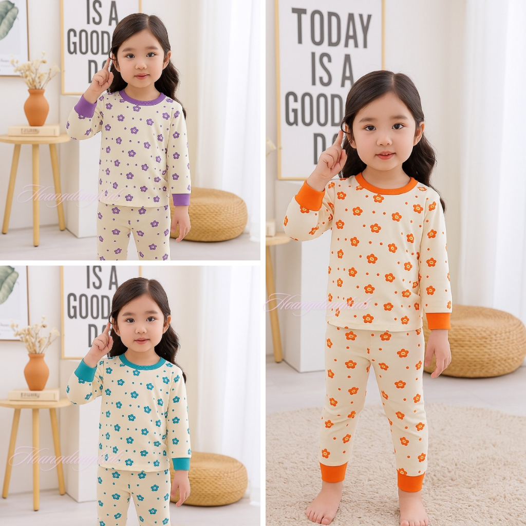 Combo 3 bộ dài tay thun lạnh in họa tiết cho bé gái 8kg-25kg chát mềm min thoáng mát | Shopee ...