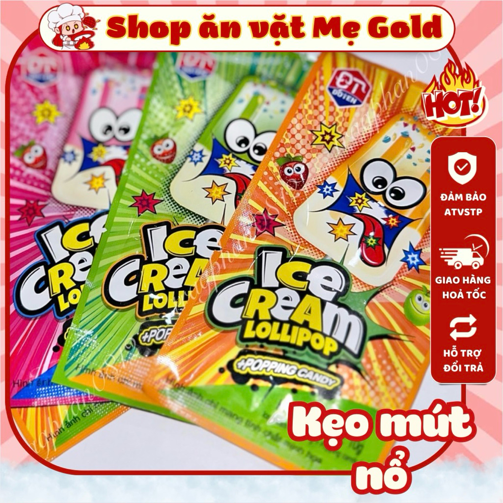 Combo kẹo mút nổ hình kem, kẹo que kem mix hạt nổ 2 in 1 popping candy ...