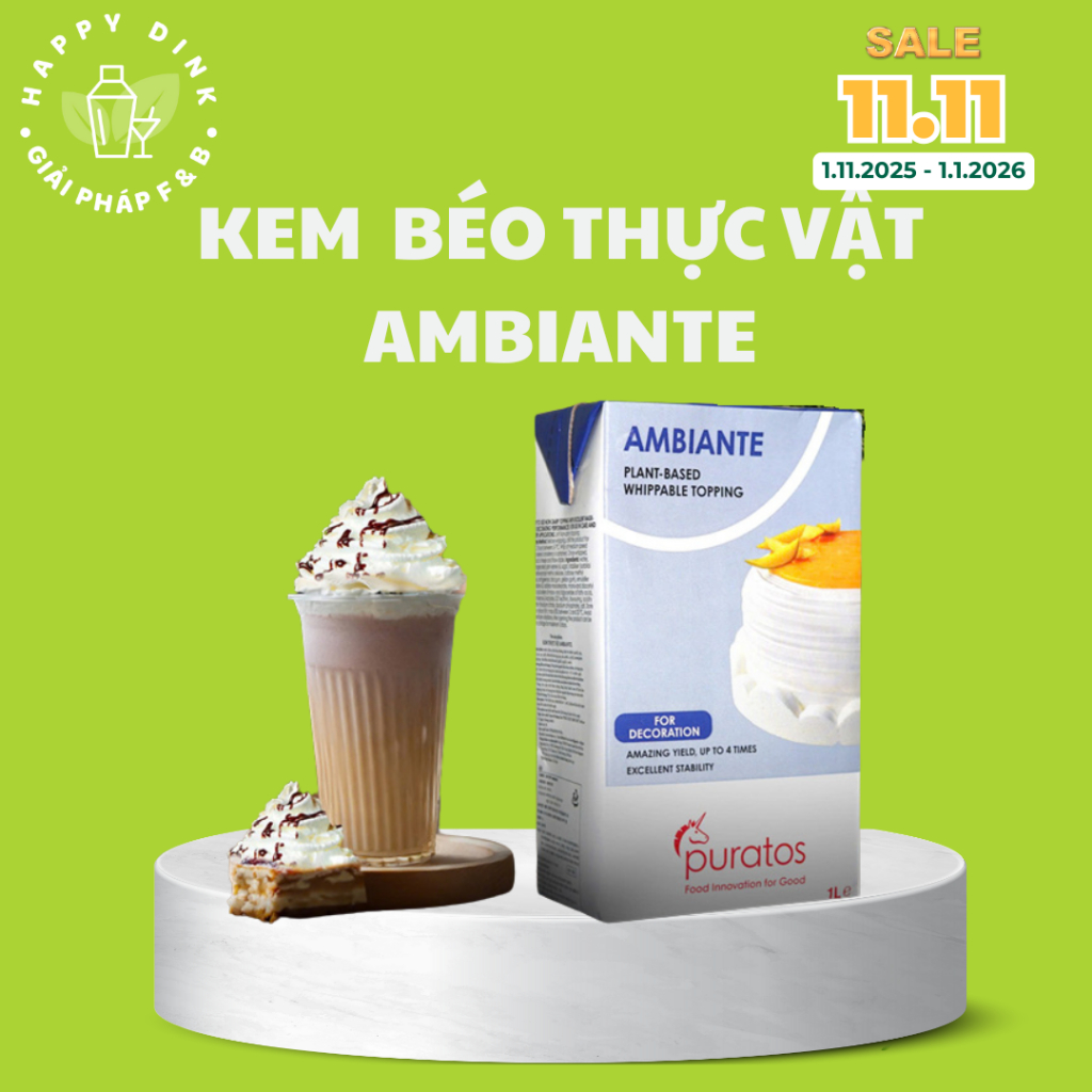 Kem Béo Thực Vật/ Kem Topping Ambiante - HỘP 1L tặng kèm công thức Kem ...