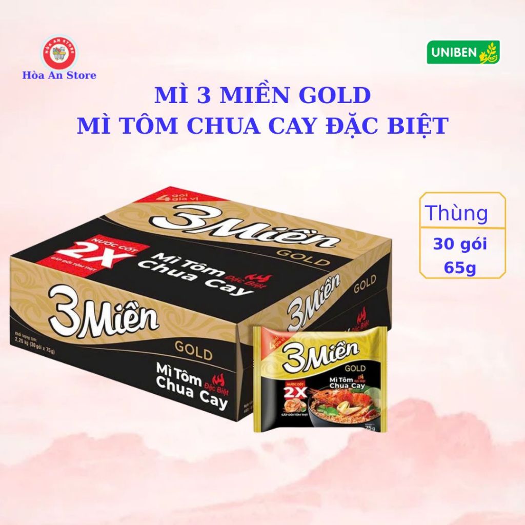 Mì 3 Miền GOLD TÔM CHUA CAY ĐẶC BIỆT (Thùng 30 Gói x 75g) | Shopee Việt Nam