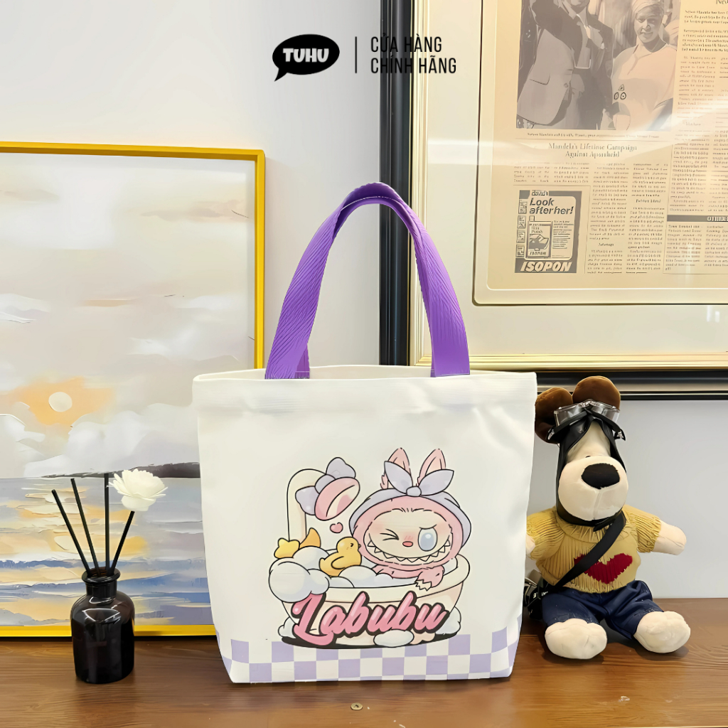 Túi canvas Labubu đựng ly giữ nhiệt, túi vải đựng bình uống nước tiện ...