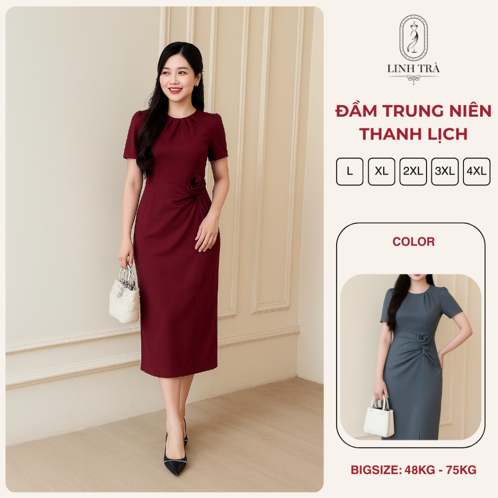 Đầm Trung Niên Cho Mẹ U40 U50 [Linh Trà] Đi Tiệc Đi Làm Trang Nhã Thanh Lịch Cao Cấp (LT 3358 ...