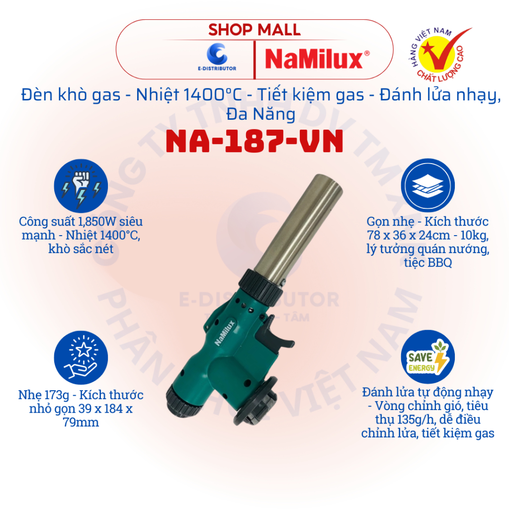 [HỎA TỐC] Đèn khò gas NaMilux NA-187-VN - Công suất 1850W, điều chỉnh ...
