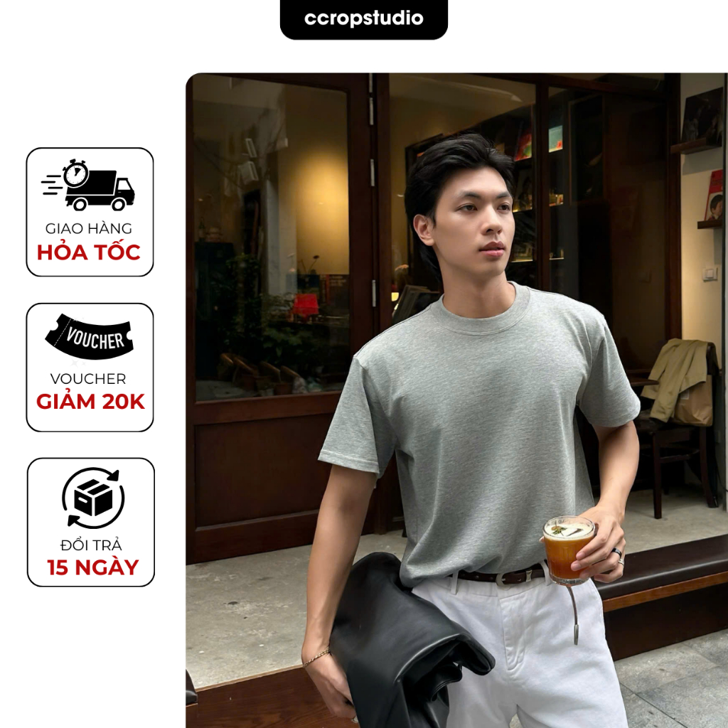 Áo Phông Basic Boxy Trơn Logo Da Cotton 260GSM Premium Áo Phông Nam Nữ ...