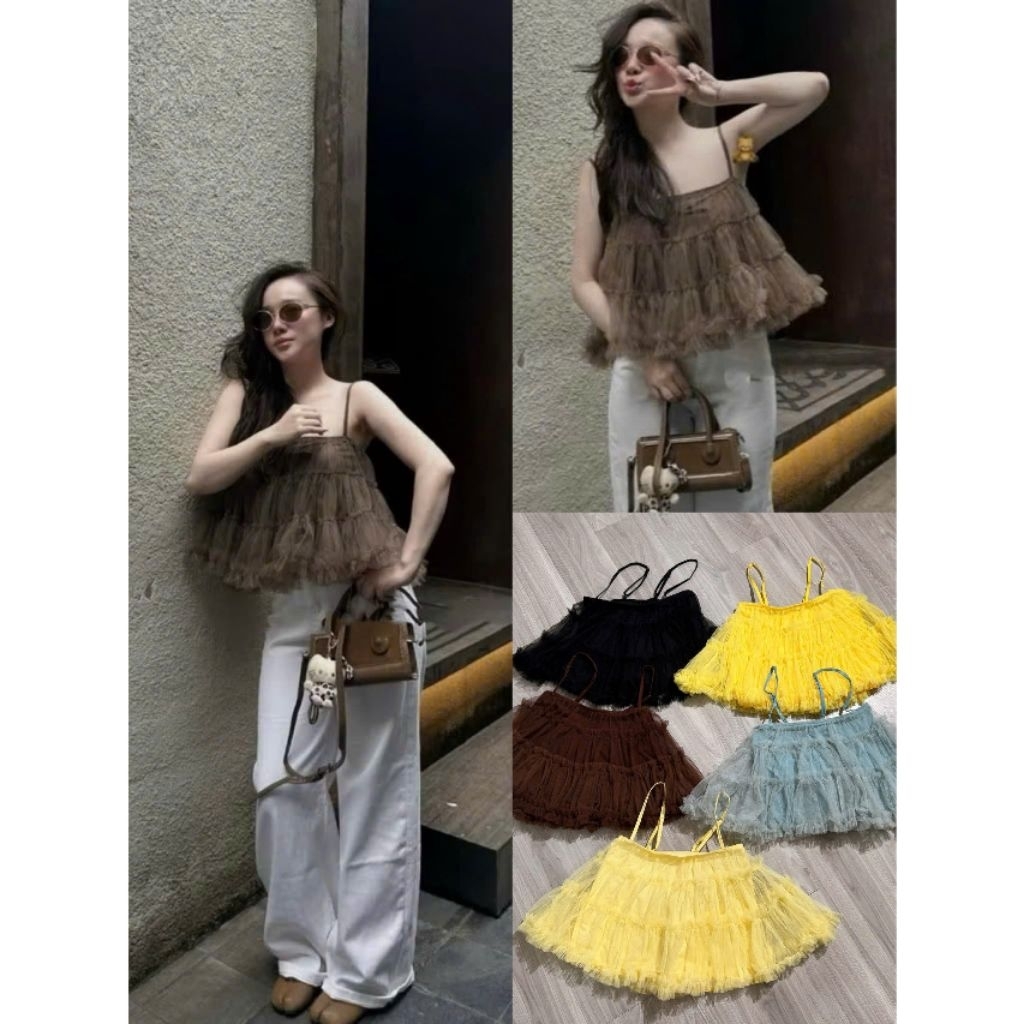 ️HÀNG SẴN-HÌNH THẬT ️Áo hai dây lưới tầng bèo xòe bồng babydoll dễ ...