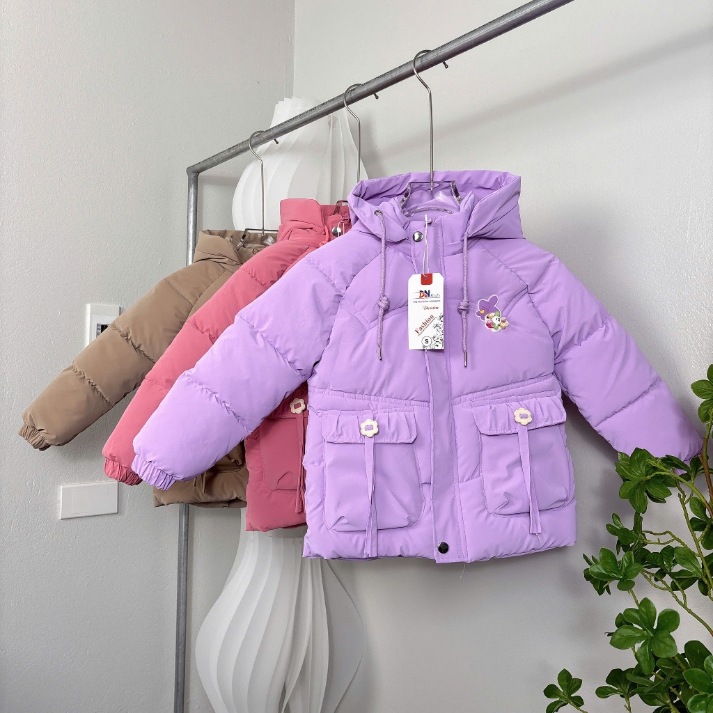 [Bearkids] Áo Khoác Phao Nhung Lì Ba Lớp Trần Bông Lót Nỉ IN MELODY bé gái [12-38kg], có mũ tháo ...