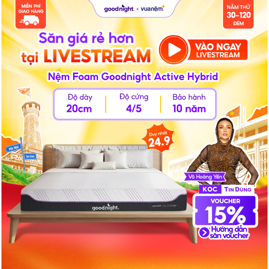 [LIVE GOODNIGHTxVÕ HOÀNG YẾN] Nệm Foam Goodnight Active Hybrid mát tới ...