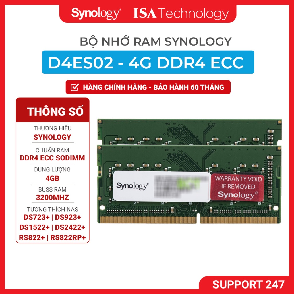 Bộ nhớ RAM Synology D4ES04 - 4G DDR4 ECC SODIMM 3200MHz dành cho Nas ...