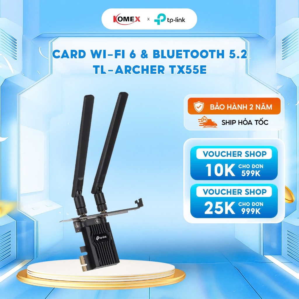 2in1 Card WiFi 6 & Bluetooth 5.2 PCIe TP-Link Archer TX55E Băng Thông ...