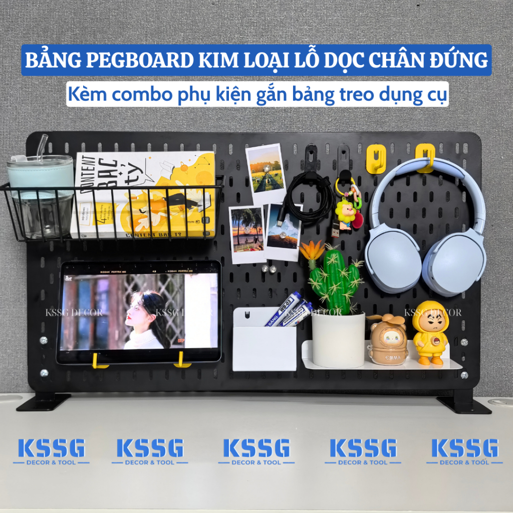 Combo Bảng Pegboard Chân Đứng Để Bàn Kèm Phụ Kiện Treo Dụng Cụ Học Tập - Bảng Lỗ Pegboard Kim ...