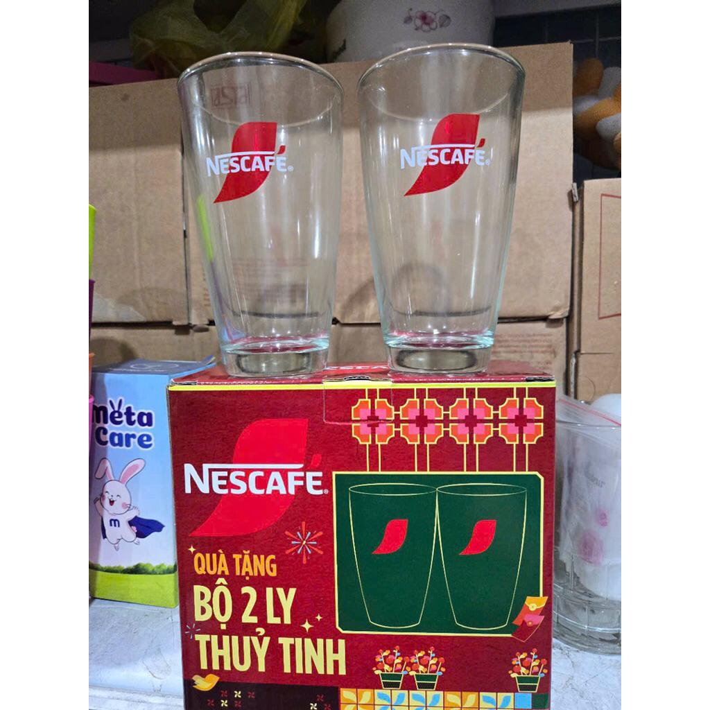 2 ly thủy tinh 350ml quà tặng Nescafe ly Indonesia siêu chắc dày dặn ...