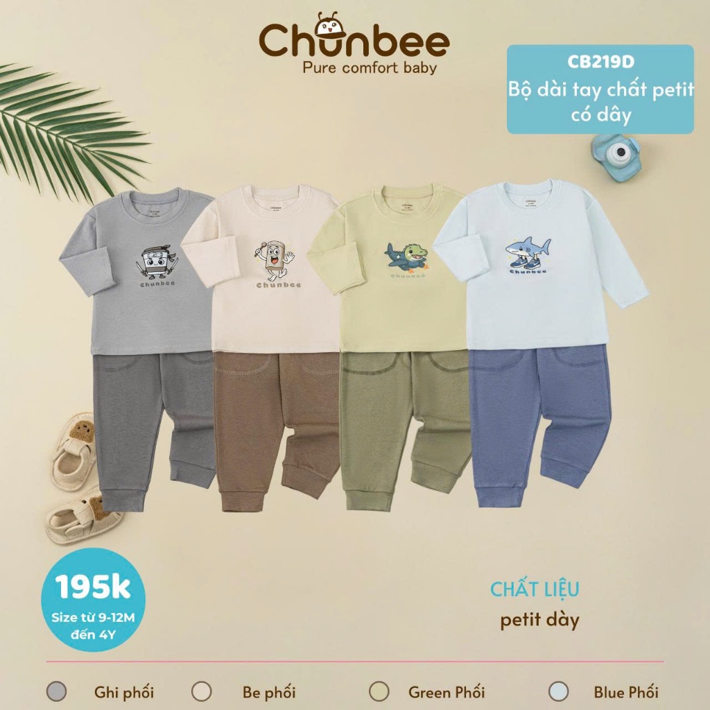 Bộ thu đông dài tay chất petit cho bé trai in hình thú Chunbee CB166D ...