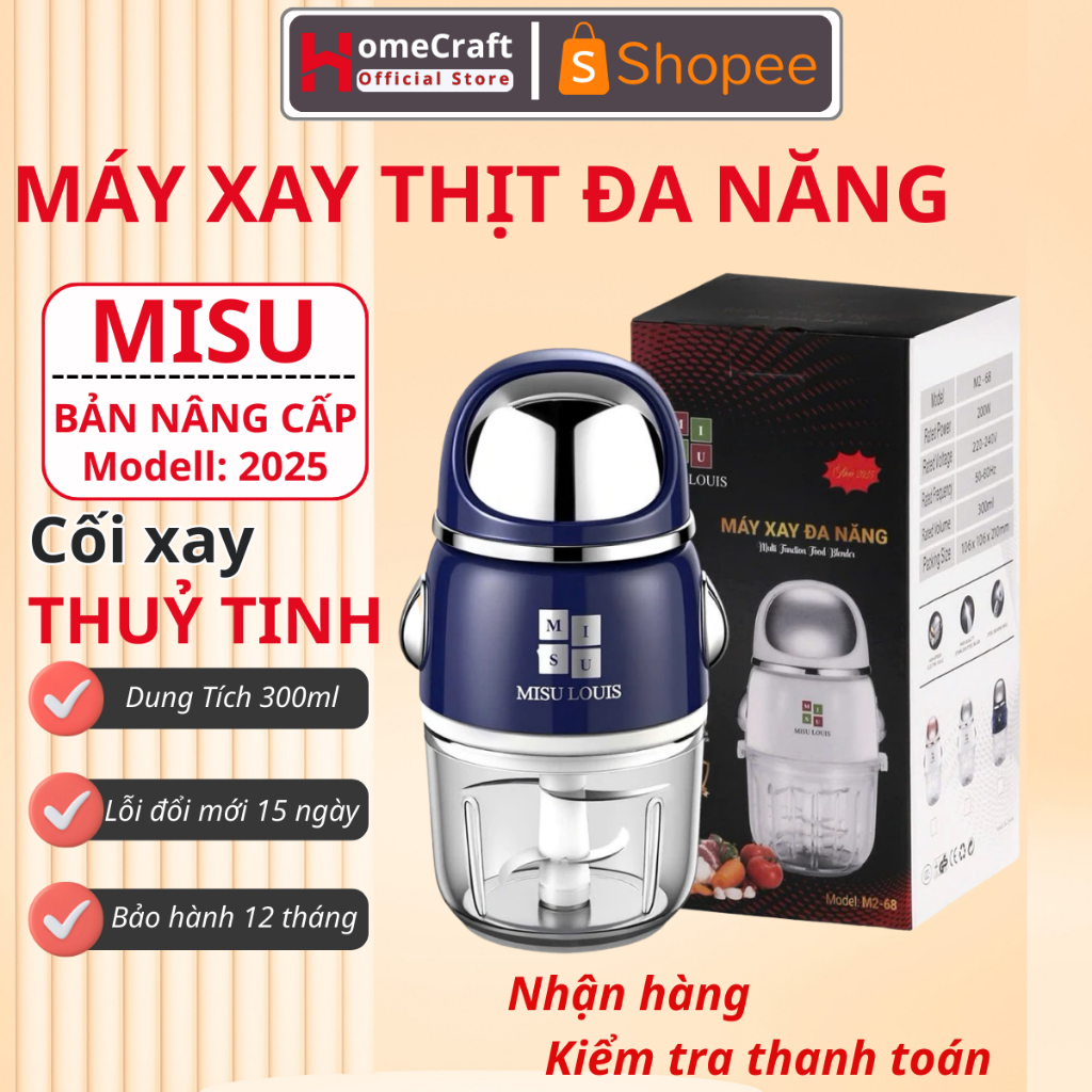 Máy Xay Thịt Đa Năng 300ML Misu Louis – Cối Thủy Tinh, 6 Lưỡi Dao, 200W ...