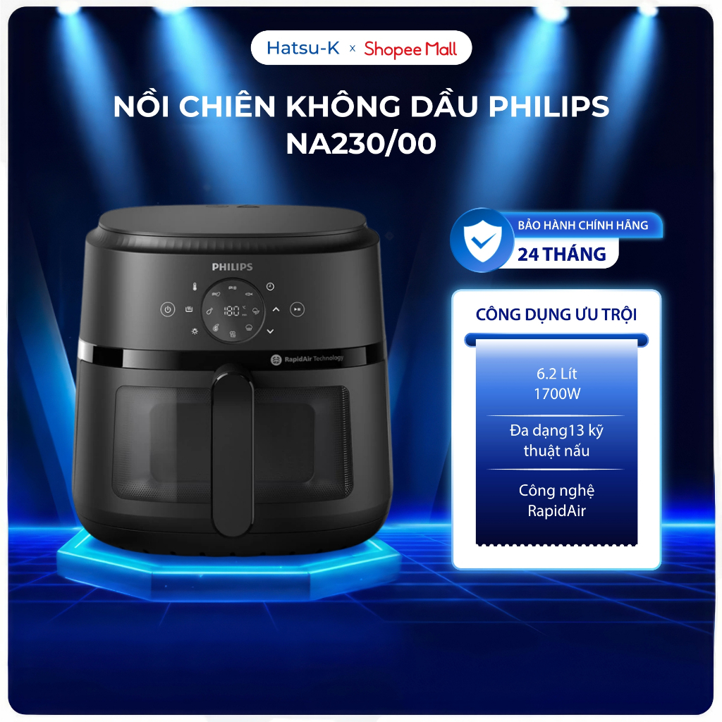 Nồi chiên không dầu Philips NA230/00, đồ gia dụng thông minh 6.2L, hâm ...