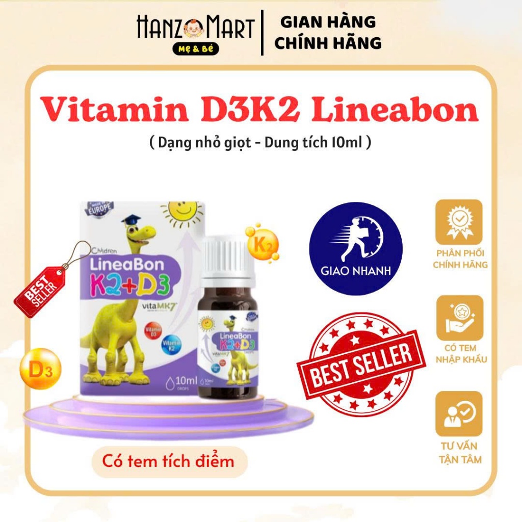 Lineabon K2+D3 bổ sung Vitamin D3 cho trẻ sơ sinh, giúp hấp thụ K2D3 ...