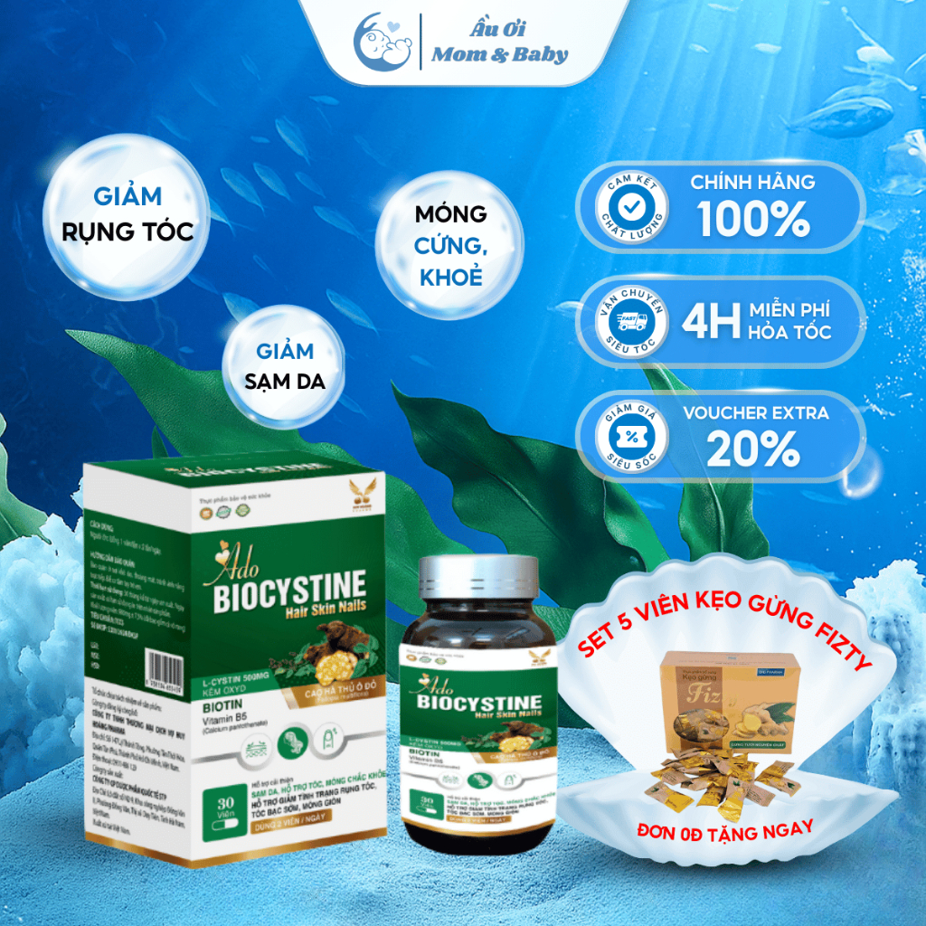 [HÀNG CTY + QUÀ] ADO BIOCYSTINE Hỗ Trợ Cải Thiện Sạm Da, Giúp Tóc, Móng ...