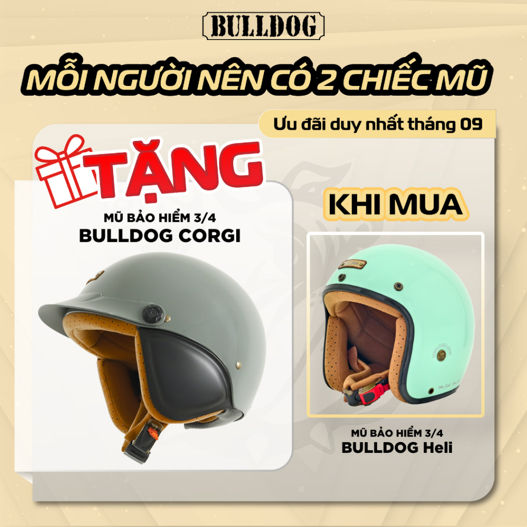 [Mua 1 Tặng 1] Mũ Bảo Hiểm 3/4 BULLDOG Heli Sợi Thuỷ Tinh Nhẹ Phong ...