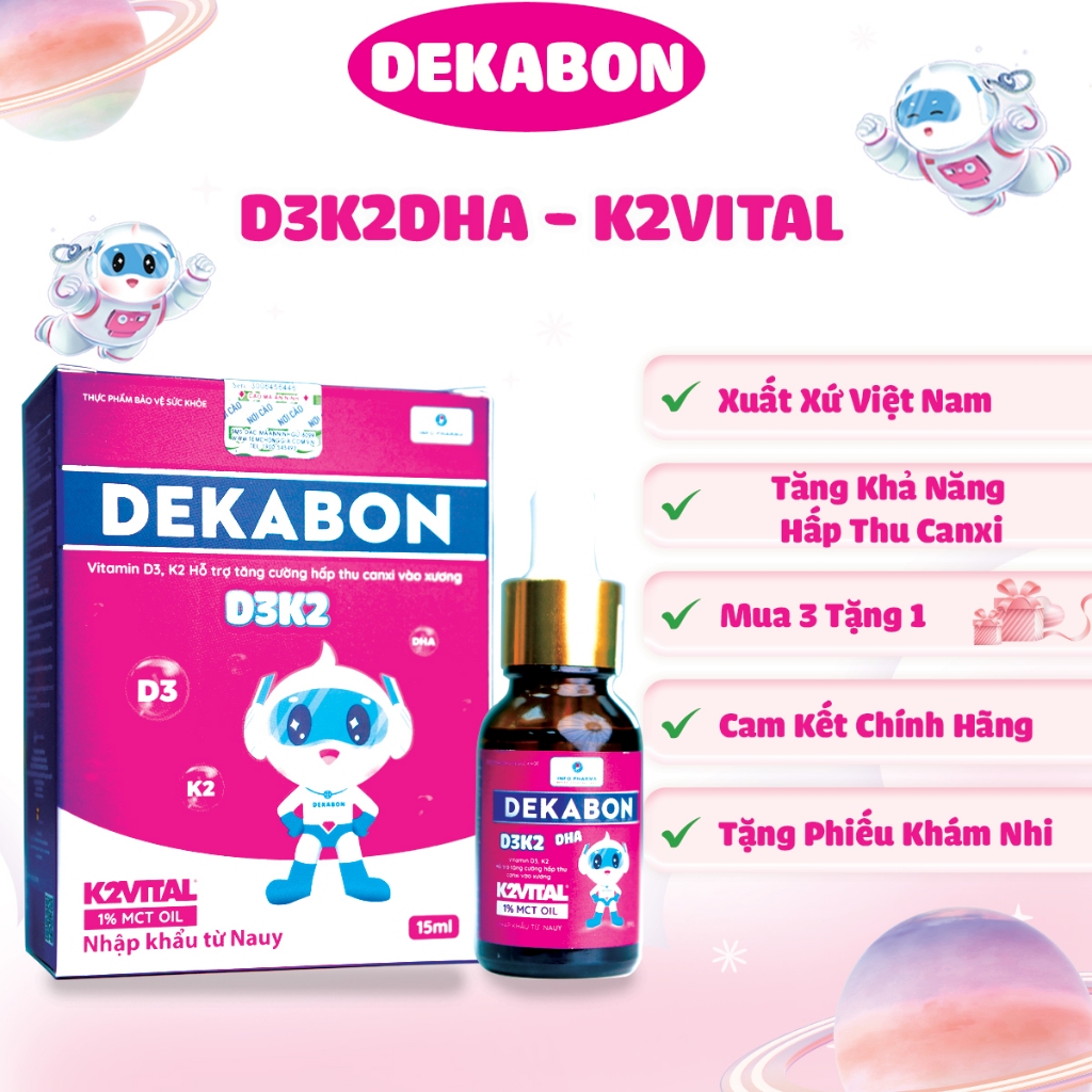 Dekabon D3K2 hỗ trợ hấp thu Canxi, kết hợp với DHA giúp phát triển trí ...
