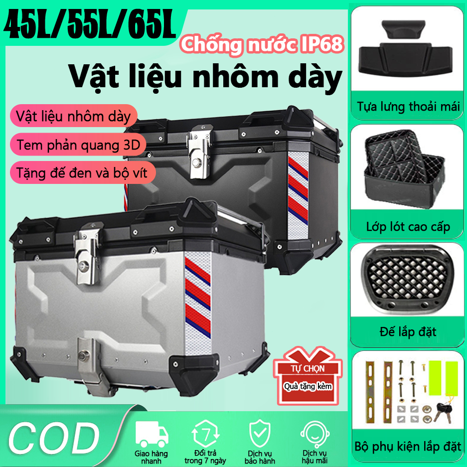 Siêu nhiều kích thước Thùng nhôm xe máy chính hãng 45L\55L\65L, Không thấm nước, chống đập Cốp ...