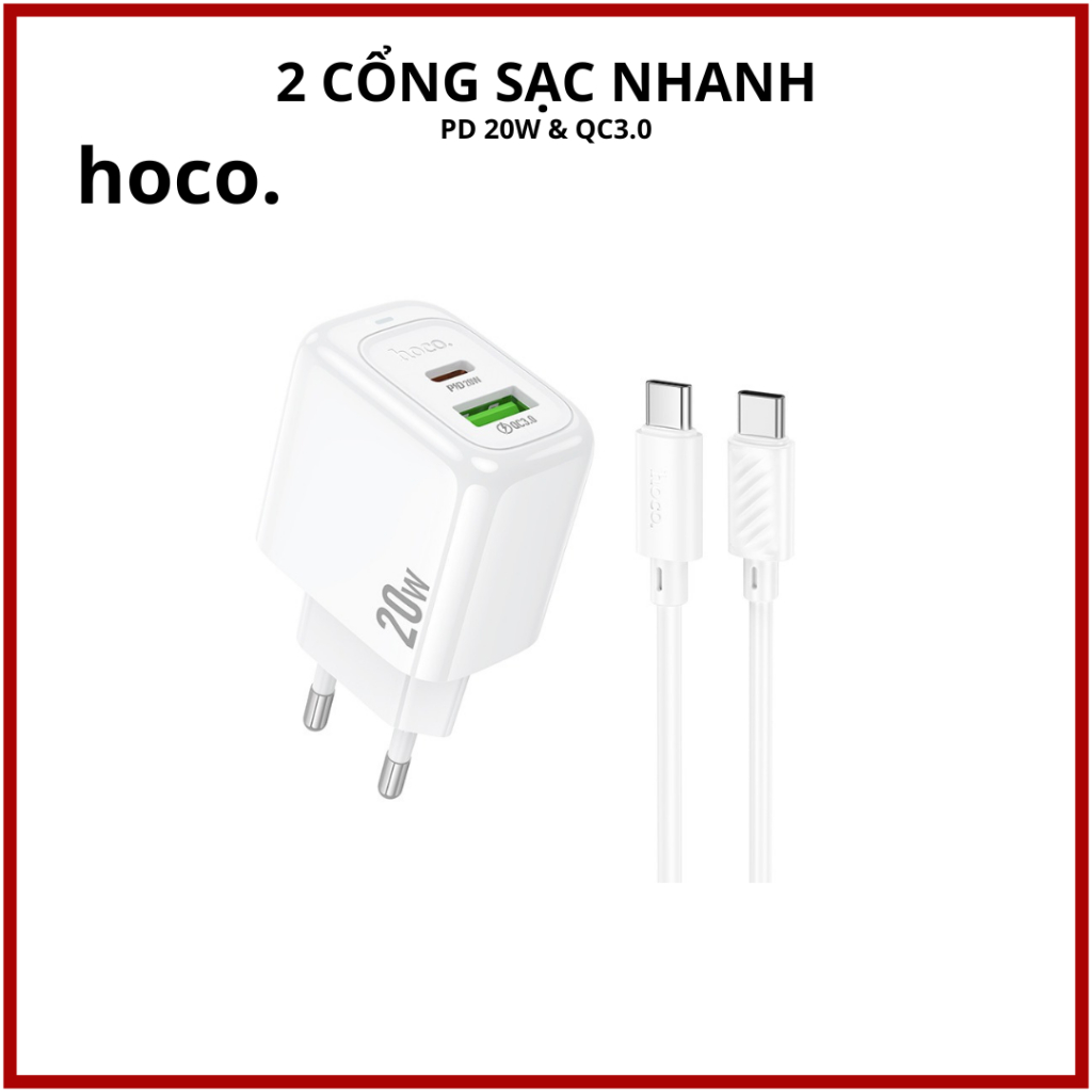 Bộ sạc Hoco CS54A 20W PD + QC3.0 kèm cáp Type-C sang Type-C (chân EU ...