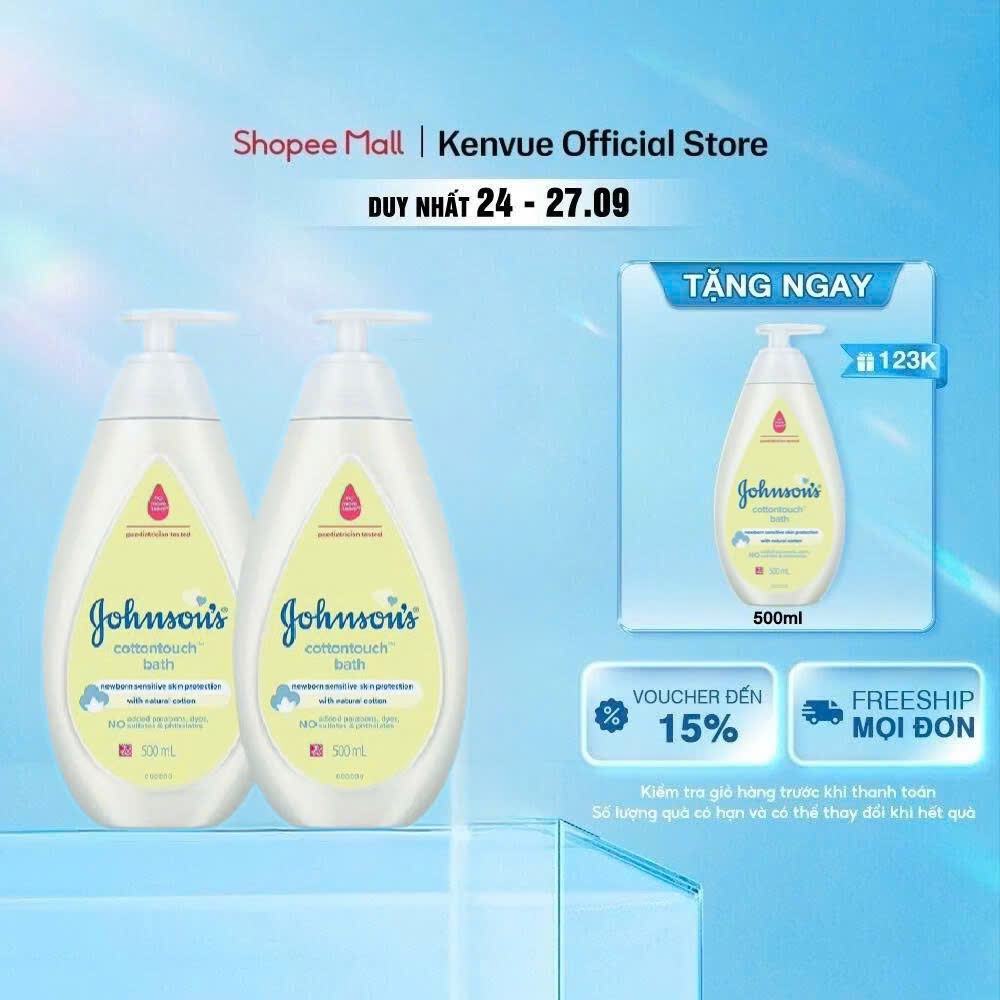 Combo 2 Chai Sữa Tắm Gội Toàn Thân Mềm Mịn Johnson's Baby Bath Cotton Touch 500mlx2 | Shopee ...