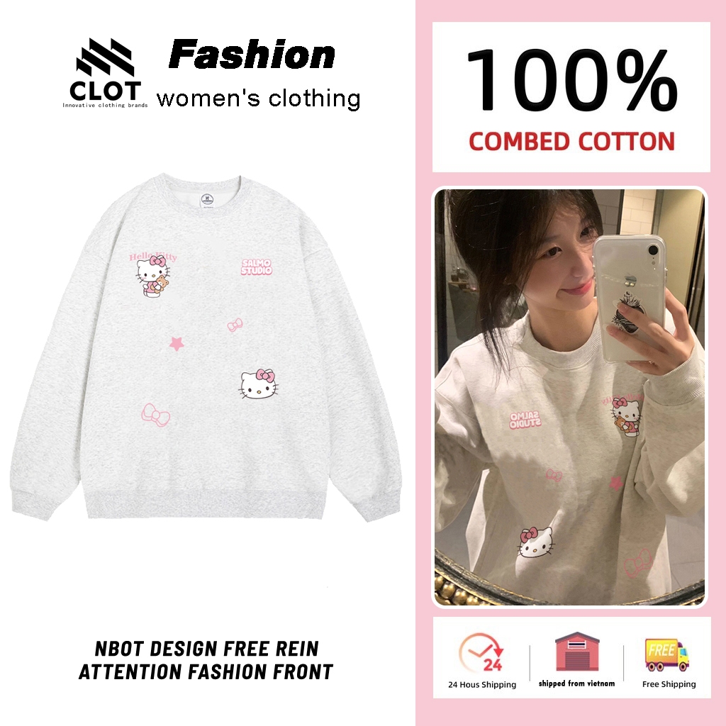 áo sweater nữ in hình hellokitty bigsize 100%cotton áo khoác cổ tròn ...