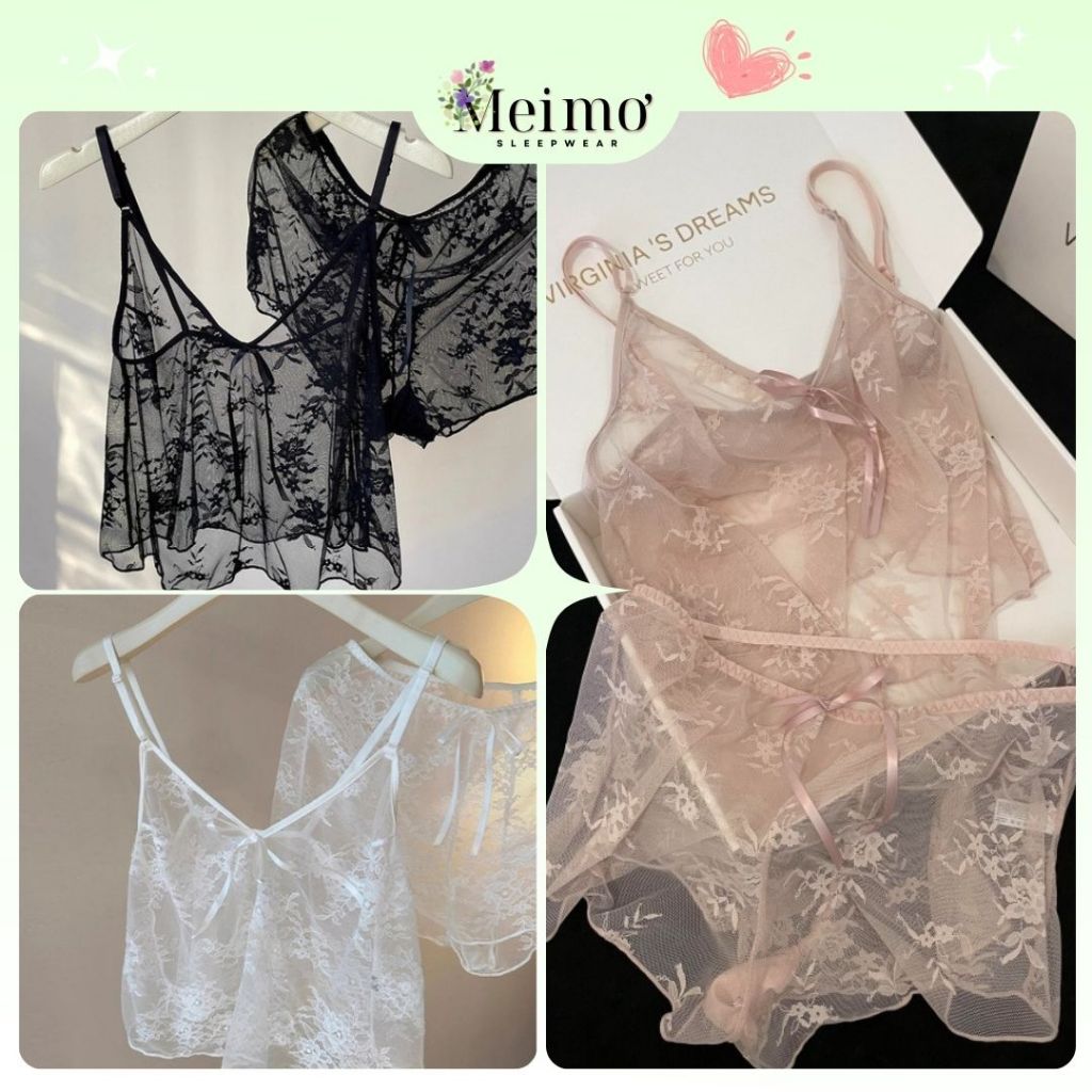 MEIMO - Set Bộ Ngủ 2 Dây Ren Xuyên Thấu Gợi Cảm Bộ Đồ Ngủ Ren Sexy Mềm ...