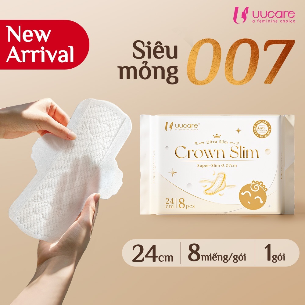 【Ưu đãi có thời hạn】UUcare Crown Slim Siêu Mỏng 0.07cm Kháng khuẩn Siêu thấm Ban Ngày 24cm 8 ...