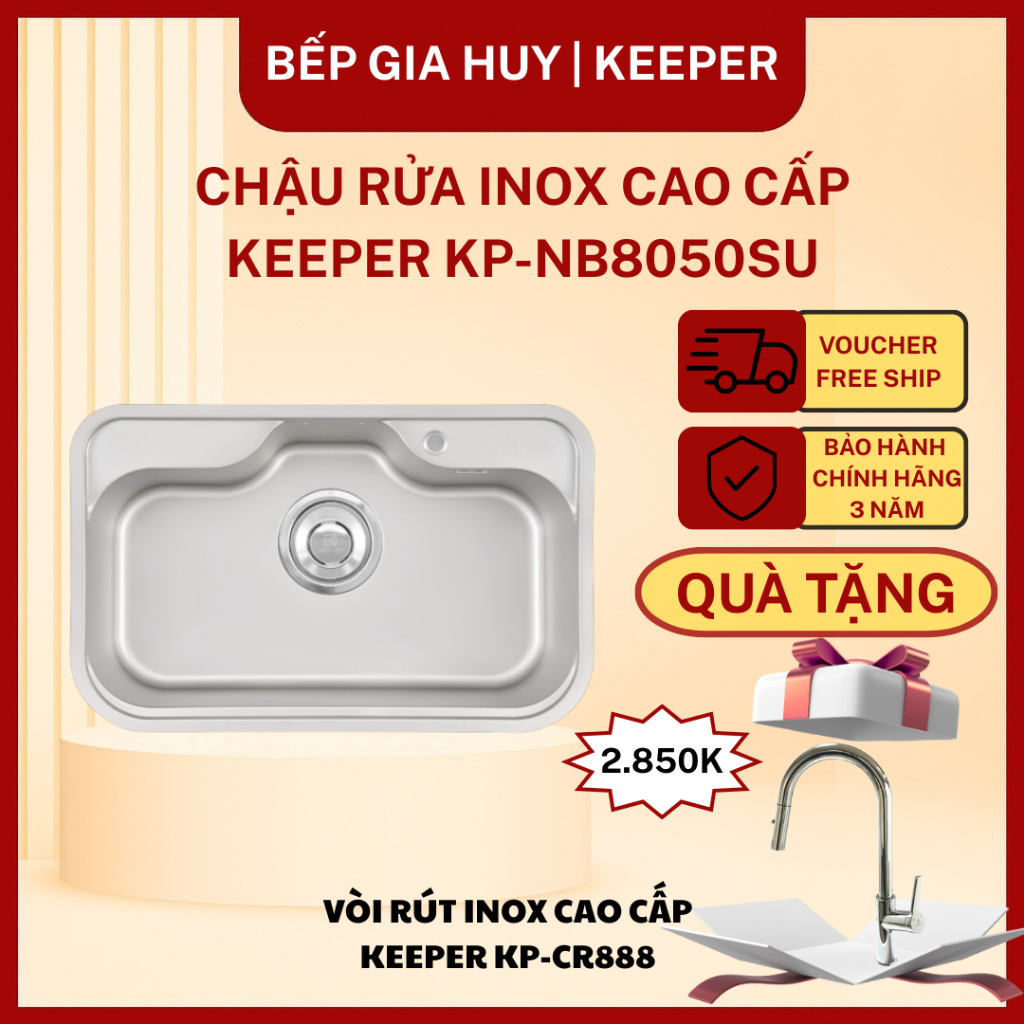 Chậu rửa bát 1 hố Inox cao cấp Keeper KP - NB8050SU – lắp âm, chống ...