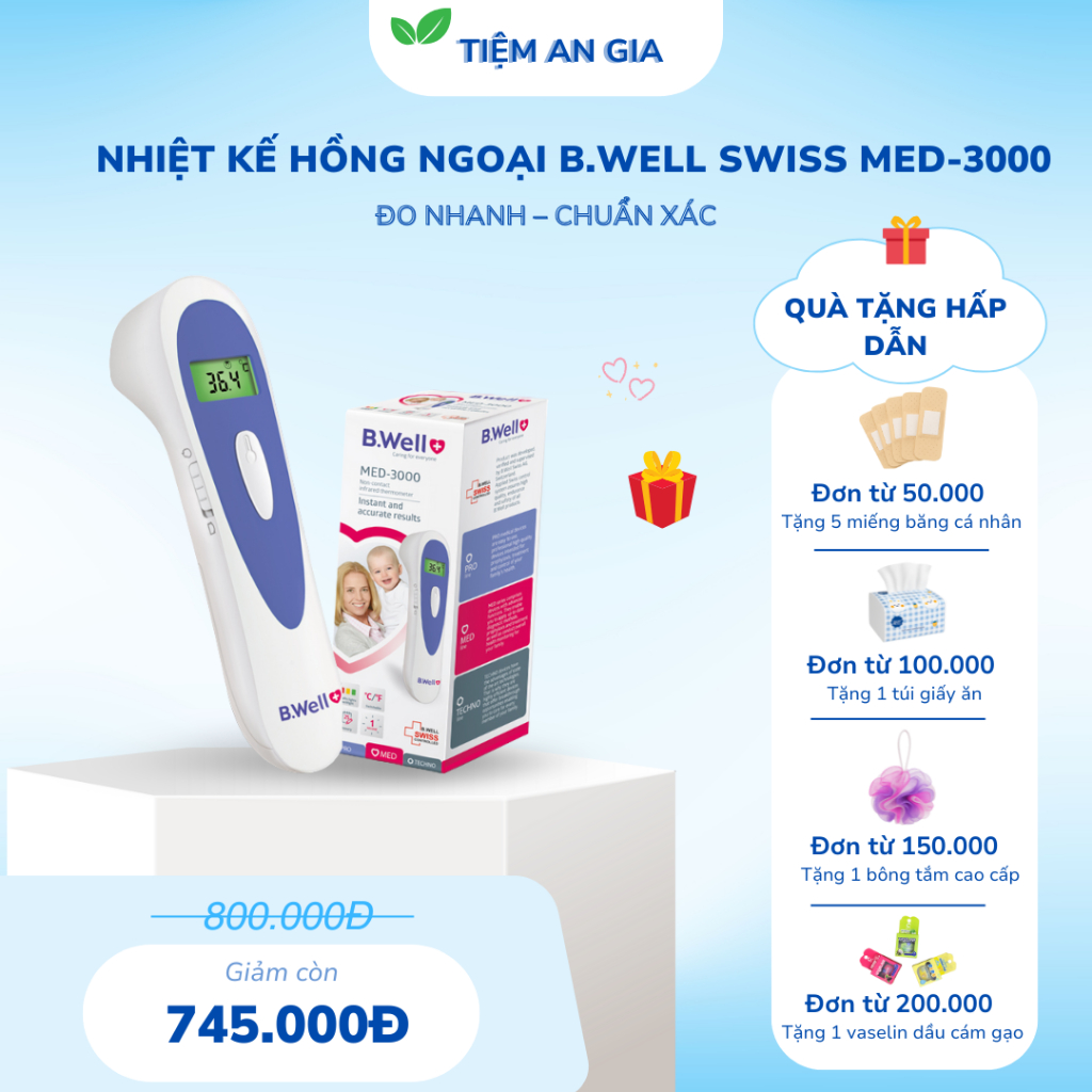 Nhiệt kế hồng ngoại Bwell Med3000 Thụy Sĩ đo chính xác, thân nhiệt, bảo ...