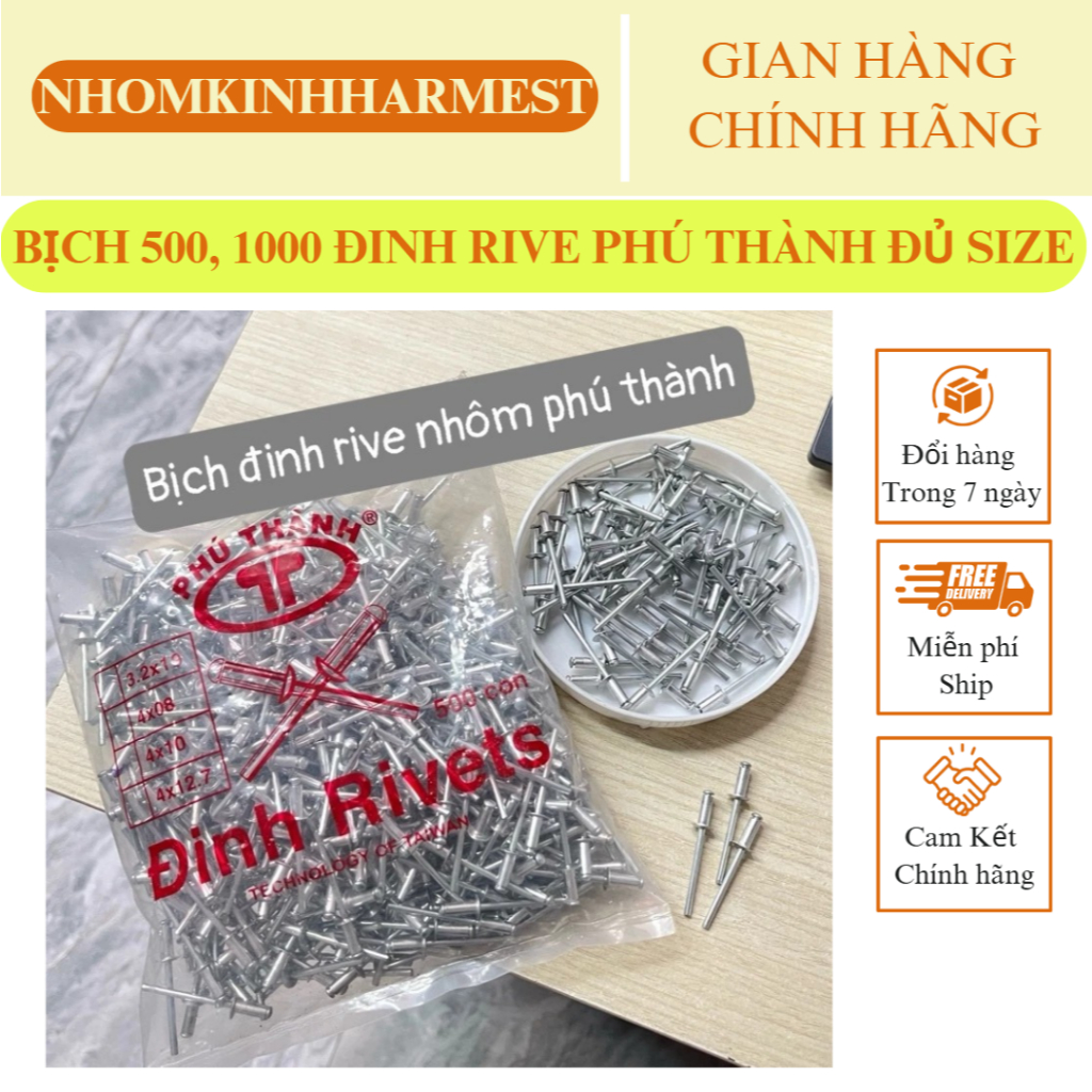 Bịch 500 đinh rút Rive Phú Thành Đủ Size 3x8, 3x10, 3 x12, 4x10, 4x12 ...