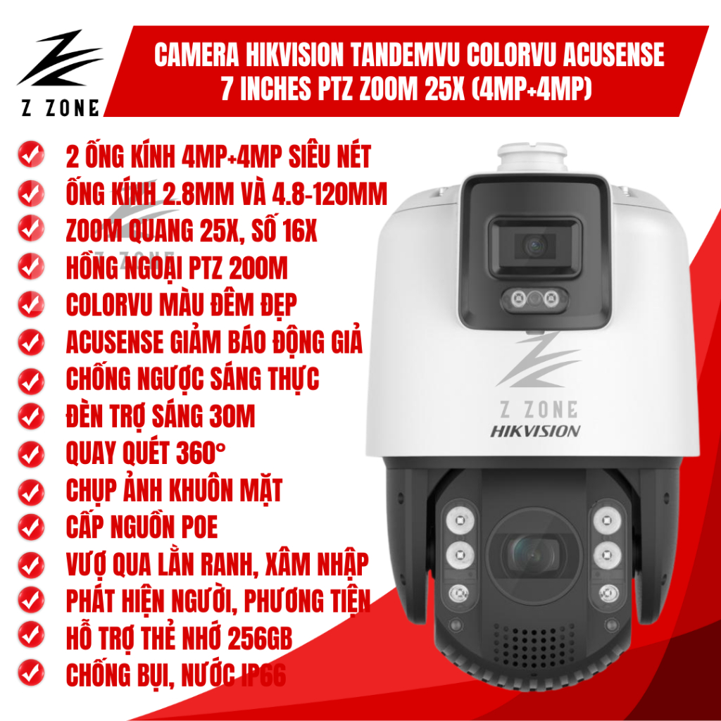Camera IP Hikvision Tandemvu ống kính kép 7 inches PTZ 25x 4MP+4MP DS-2SE7C425MW-AEB 14F1 P3 ...