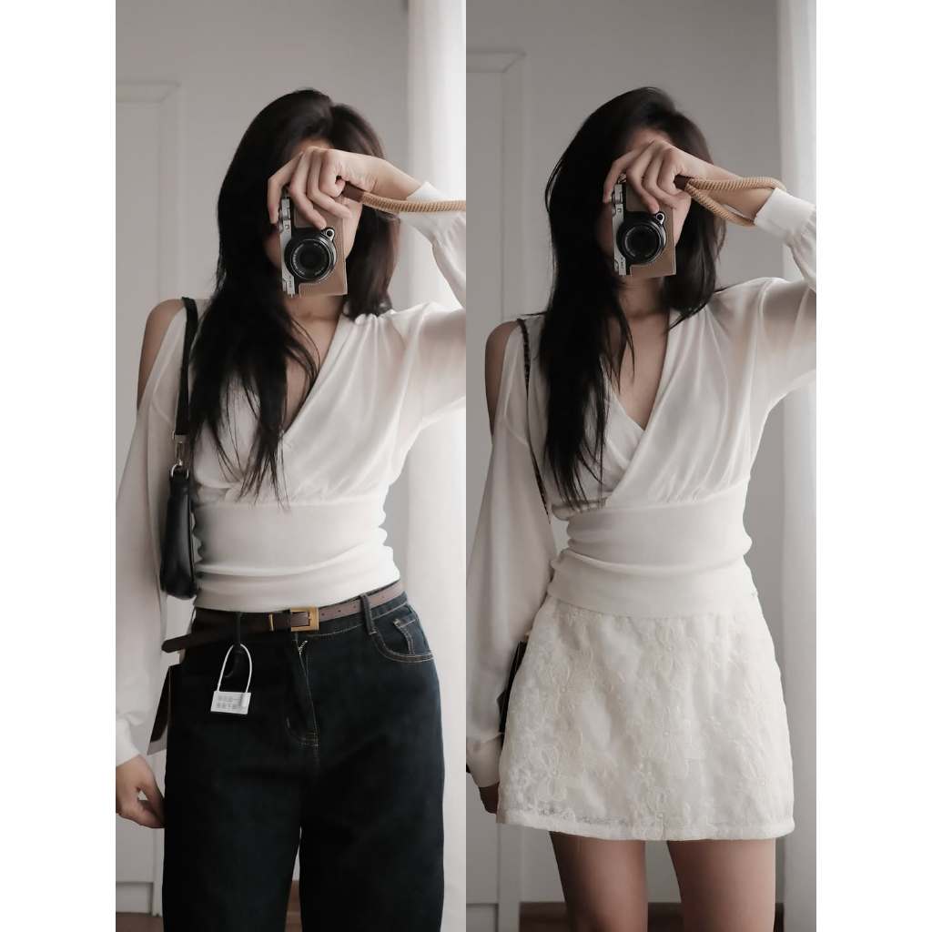 A010 Áo len mongtoghi WG cổ V khoét vai Audrey | Shopee Việt Nam