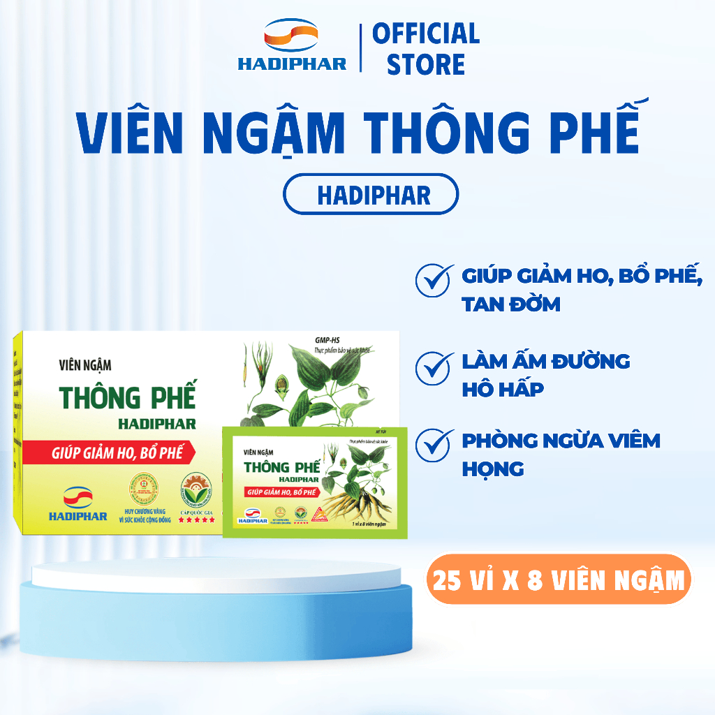 Viên ngậm ho Thông phế Hadiphar (Hộp 25 vỷ x 8 viên) | Shopee Việt Nam