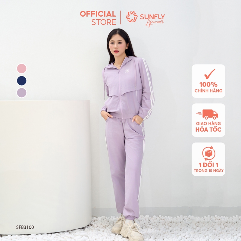 Set đồ nữ gió co giãn áo dài kéo khóa có mũ quần dài năng động, thể ...