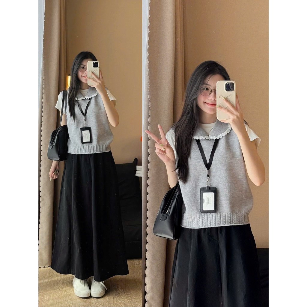 (ẢNH OLDSCHOOL) Áo gile len nữ CỔ SEN VIỀN REN ĐIỆU A247 | Shopee Việt Nam