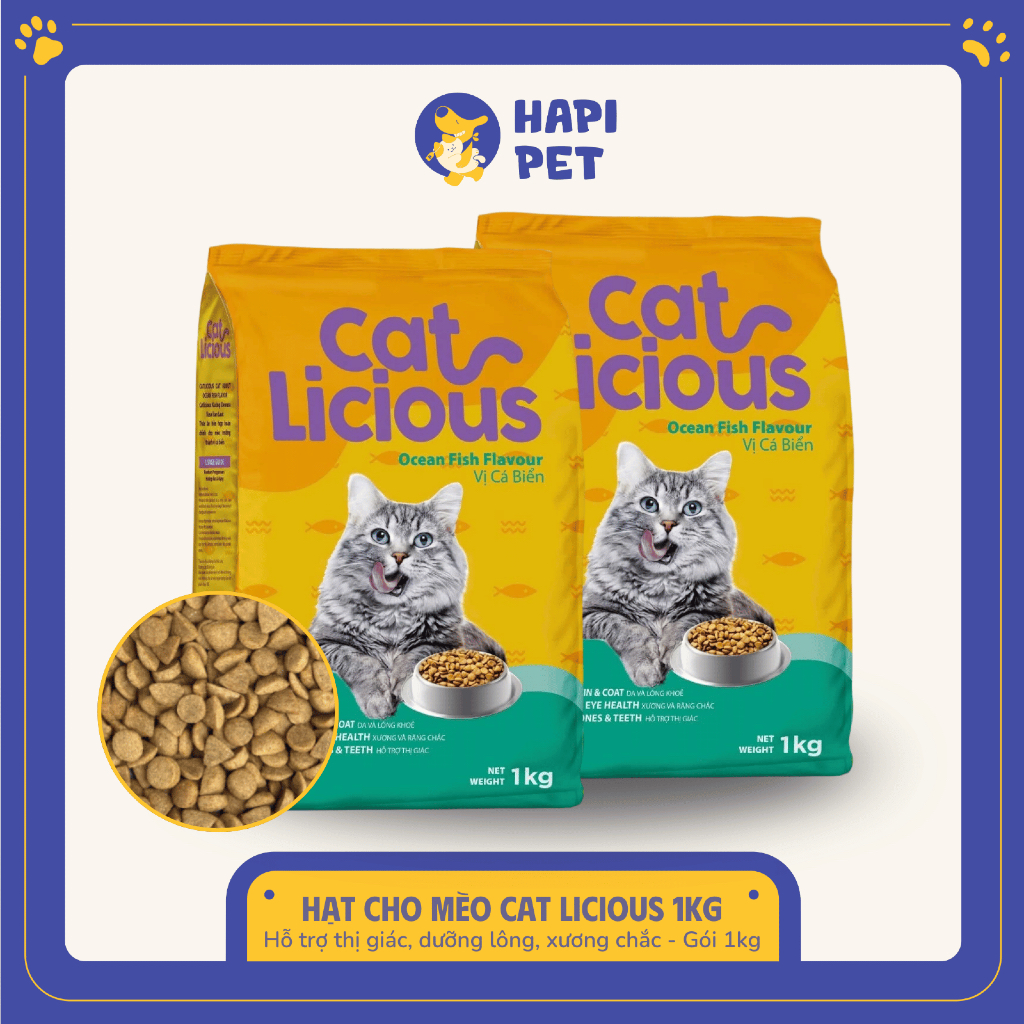Hạt cho mèo Cat Licious 1kg với 26% đạm - Vị cá biển, Yucca giảm mùi ...