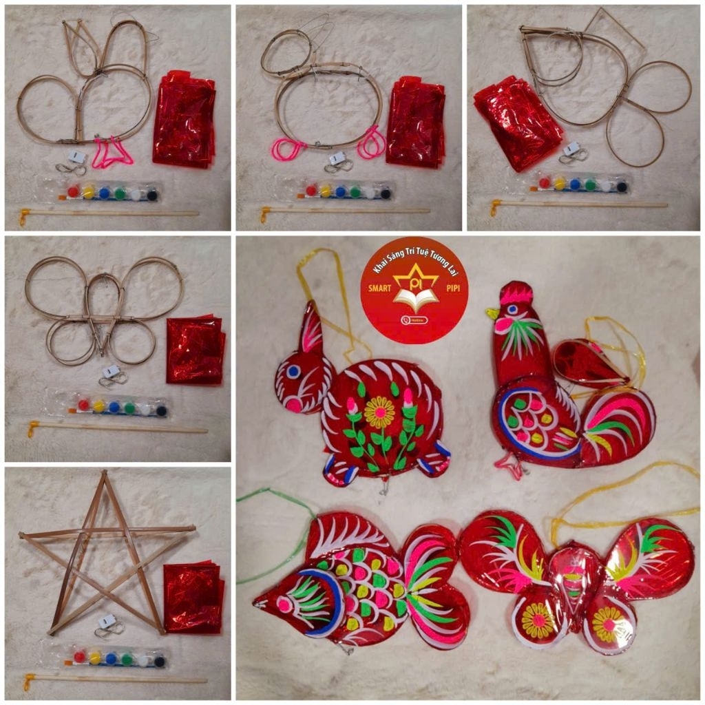 Set nguyên liệu làm lồng đèn Trung Thu giấy kiếng đủ phụ kiện cho bé tự ...