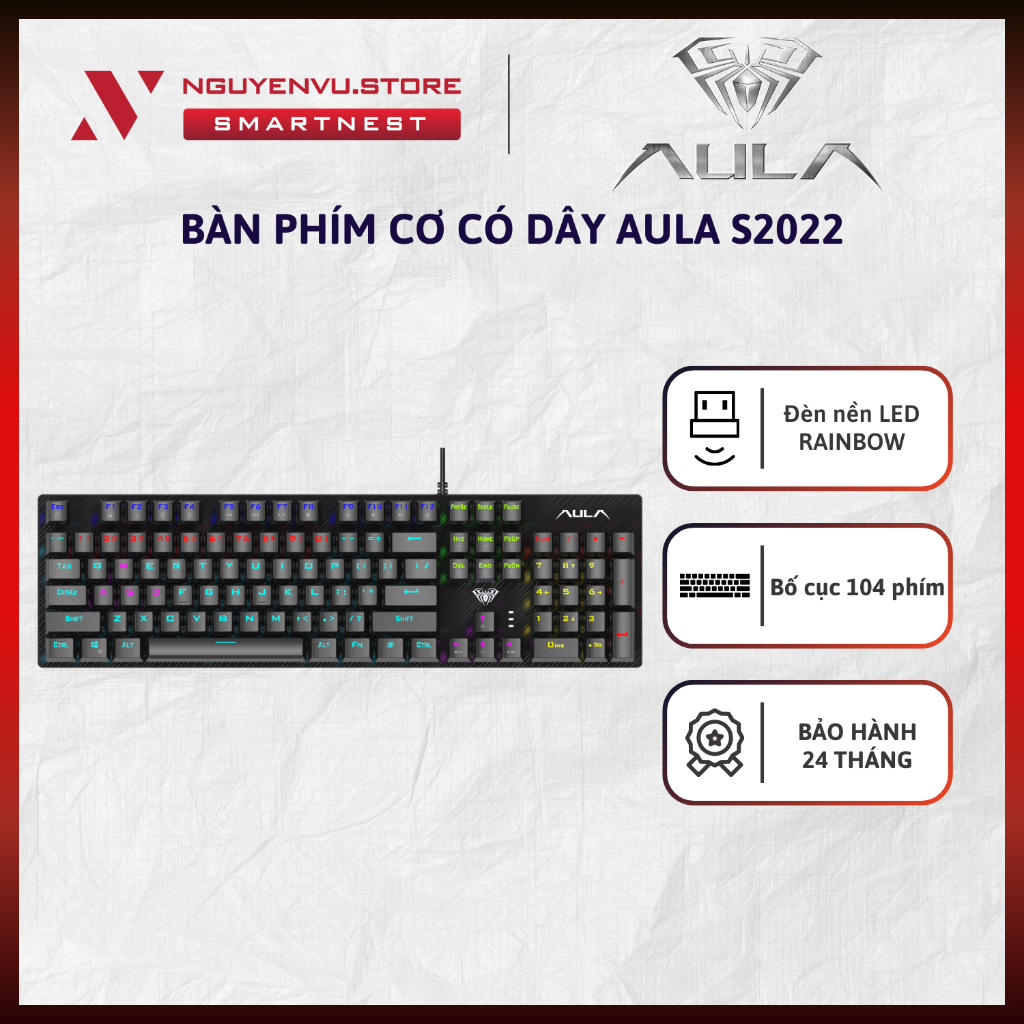 [CHÍNH HÃNG] Bàn Phím Cơ Có Dây AULA S2022 LED RAINBOW | Shopee Việt Nam